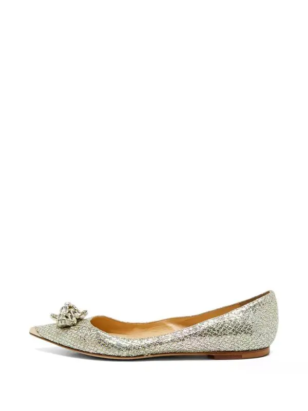 JIMMY CHOO Crystal Embellished Glitter Ballet Flats - Silver
