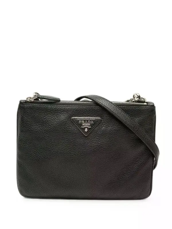 Prada Vitello Phenix Double Zip Crossbody Bag - Black