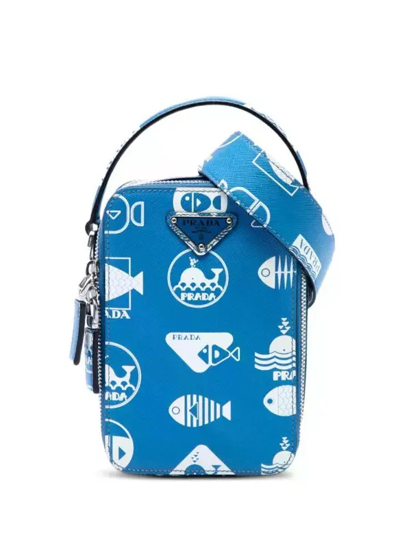 Prada 2013-2026 Saffiano Whale Brique Vertical Crossbody Satchel - Blue