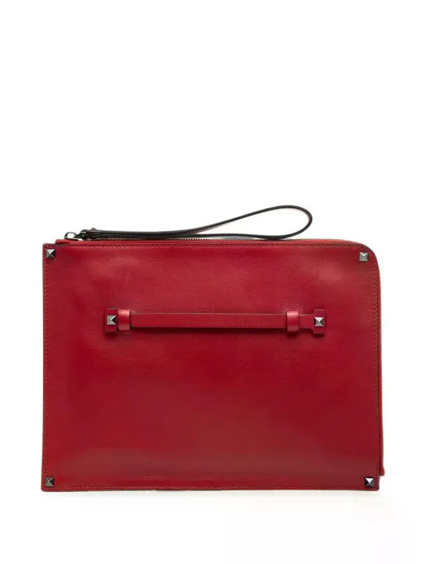 Valentino Garavani 2000-2017 Leather Rockstud Wristlet Clutch Bag - Red