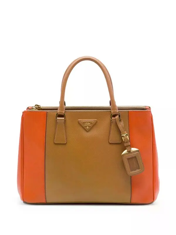 Prada 2010-2026 Medium Bicolor Saffiano Lux Galleria Double Zip Satchel - Brown