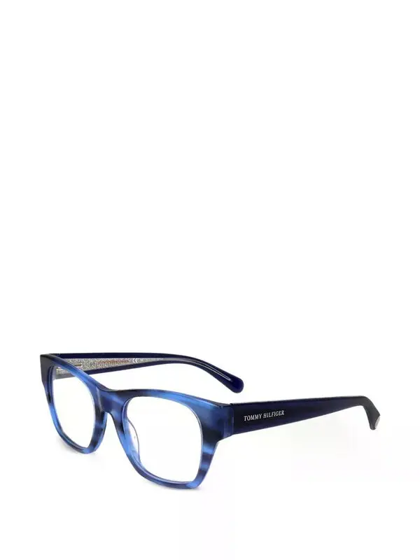 Tommy Hilfiger Horn-effect Square-frame Glasses - Blue