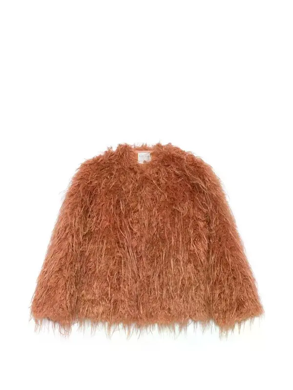 FORTE_FORTE Textured Fur Coat - Brown