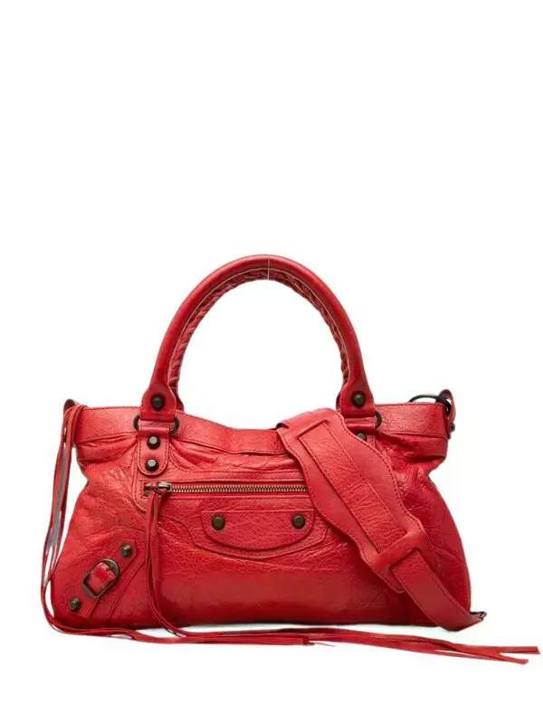 Balenciaga Lambskin Motocross Classic First Satchel - Red