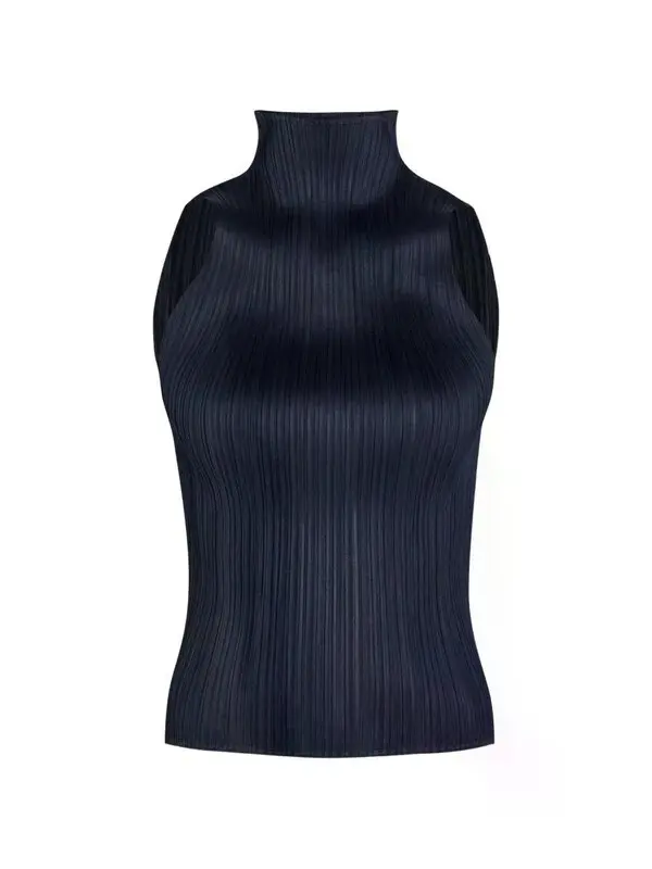 Issey Miyake Pleated High-neck Top - Blue