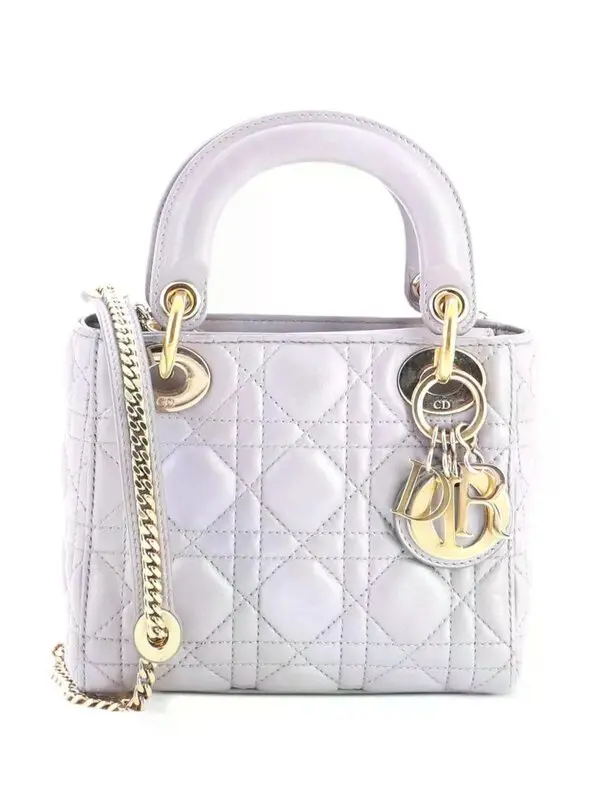 Dior Lady Chain Bag Cannage Quilt Lambskin Mini Satchel - Grey
