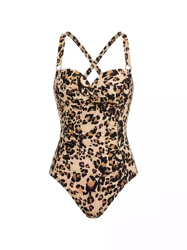 Dkny Leopard-print Ruched Swimsuit - Neutrals