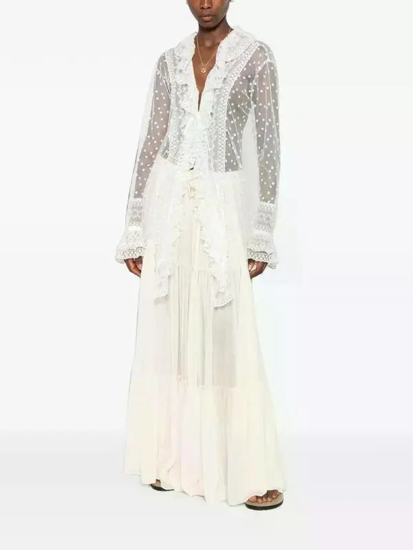 Alberta Ferretti Ruffled Lace-trim Blouse
