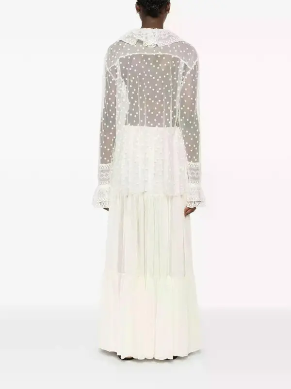 Alberta Ferretti Ruffled Lace-trimmed Blouse - White