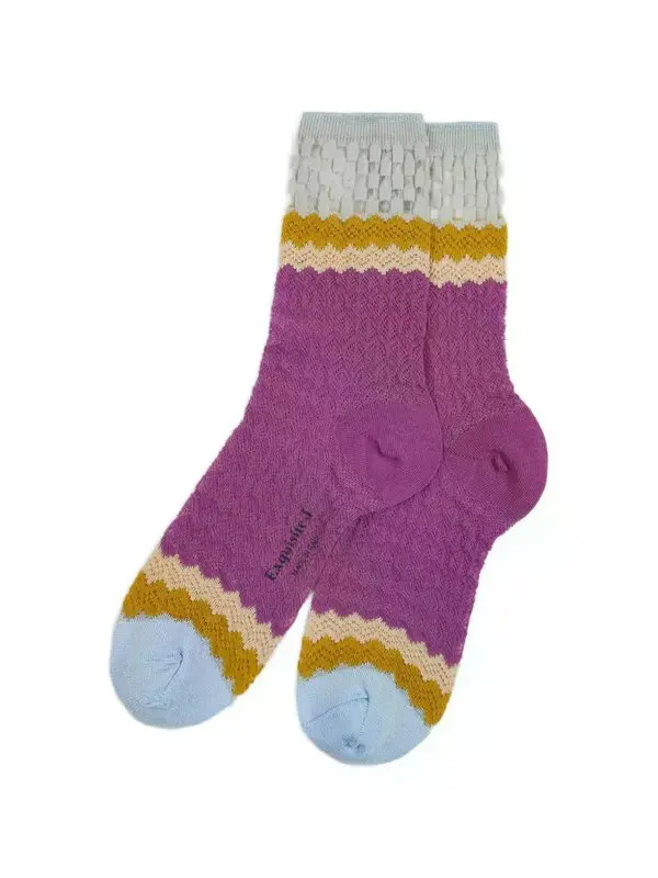 EXQUISITE J Chevron-knit Textured Socks - Purple