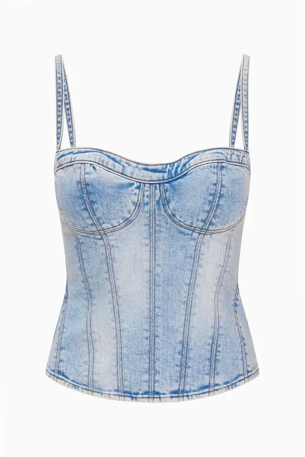 LoveShackFancy Wrangler X Denim Bustier Top - Light Wash