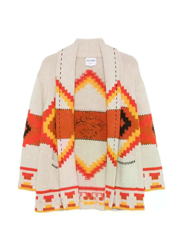 KUJTEN Intarsia Knit Shawl-collar Cardigan