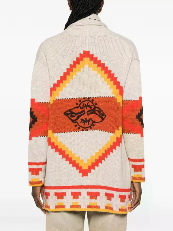 KUJTEN Intarsia Knit Shawl-collar Cardigan