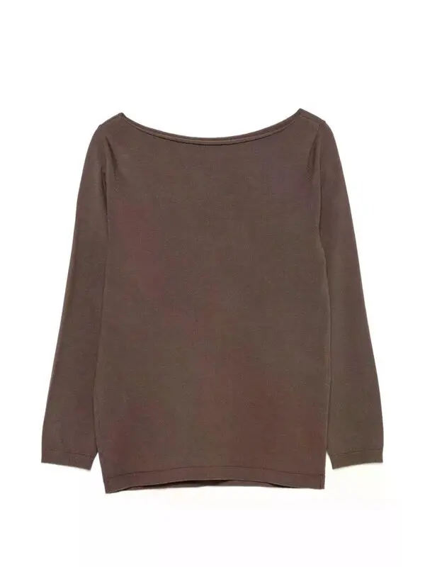 Alpha Studio Boat Neck Long Sleeve Knit - Brown