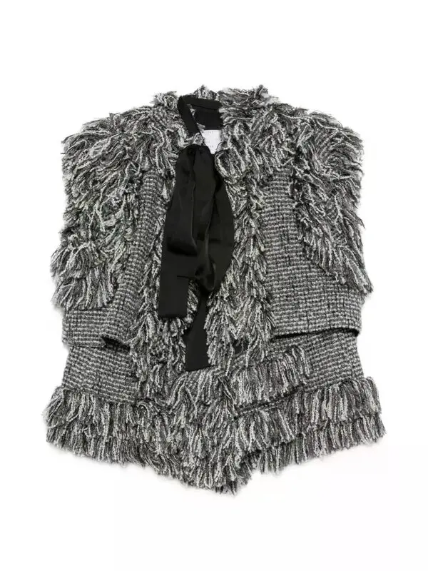 Sacai Fringed Tweed-effect Jacket