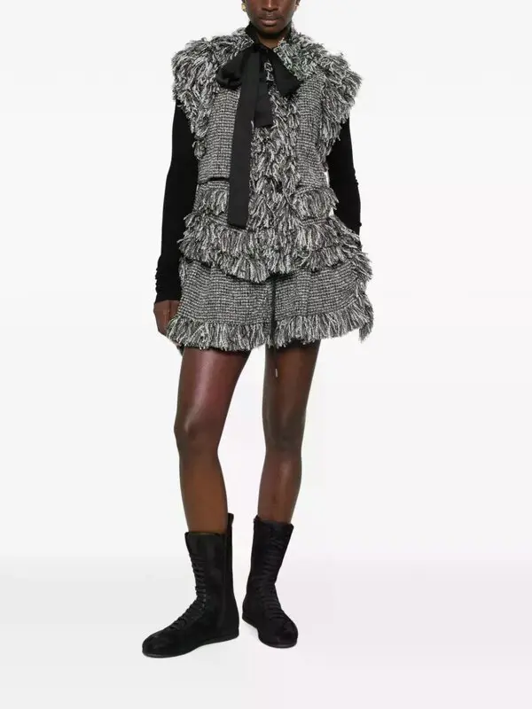 Sacai Fringed Tweed-effect Jacket