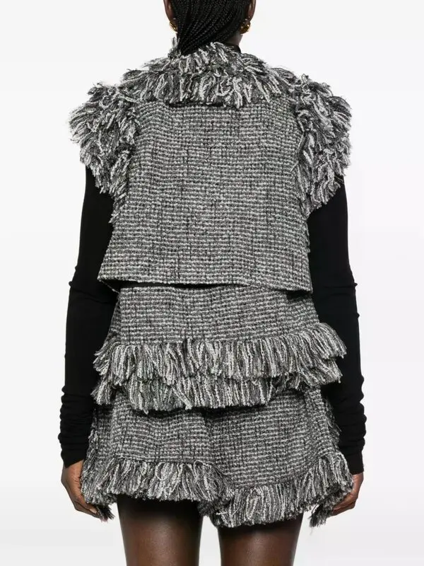 Sacai Fringed Tweed-effect Jacket