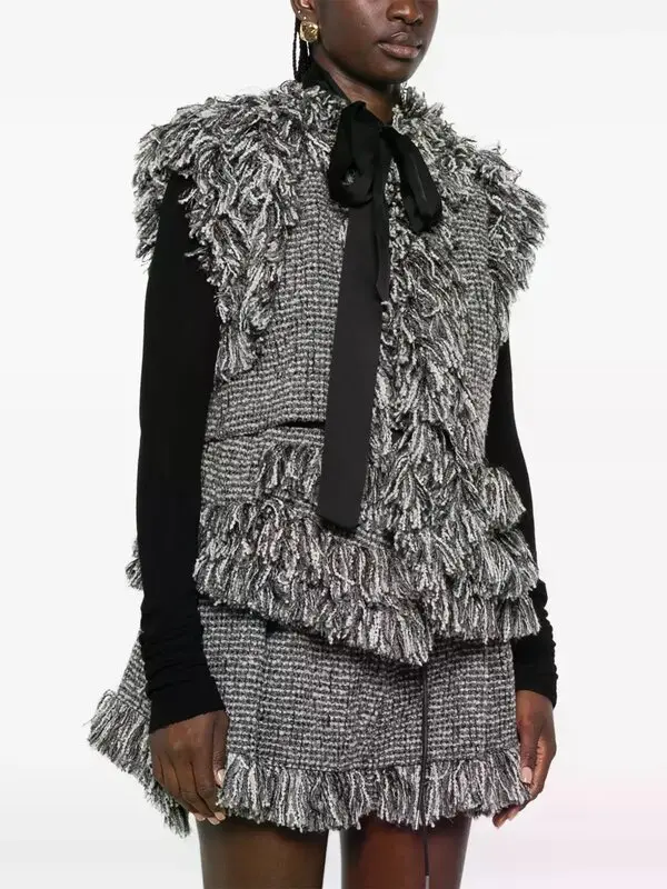 Sacai Sleeveless Tiered Fringe Jacket