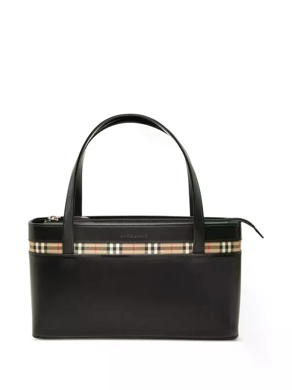Burberry House Check Trimmed Leather Handbag - Black