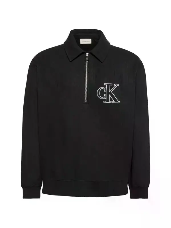 Calvin Klein Embroidered Half-zip Rib-knit Sweater