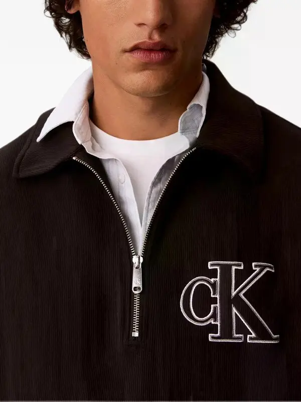 Calvin Klein Embroidered Half-zip Rib-knit Sweater