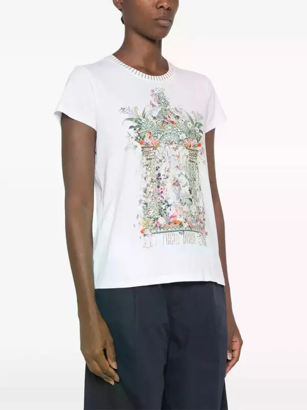Camilla Graphic Print Organic Cotton T-shirt With Crystal Embellishment - White