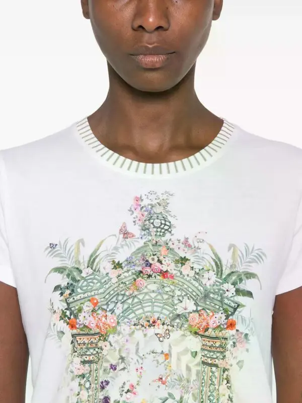 Camilla Graphic Print Organic Cotton T-shirt With Crystal Embellishment - White