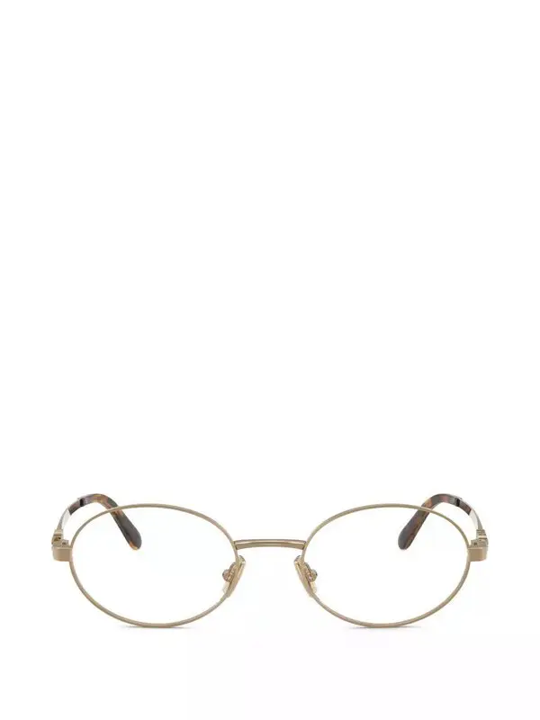 Miu Miu Oval-frame Logo-plaque Glasses - Gold
