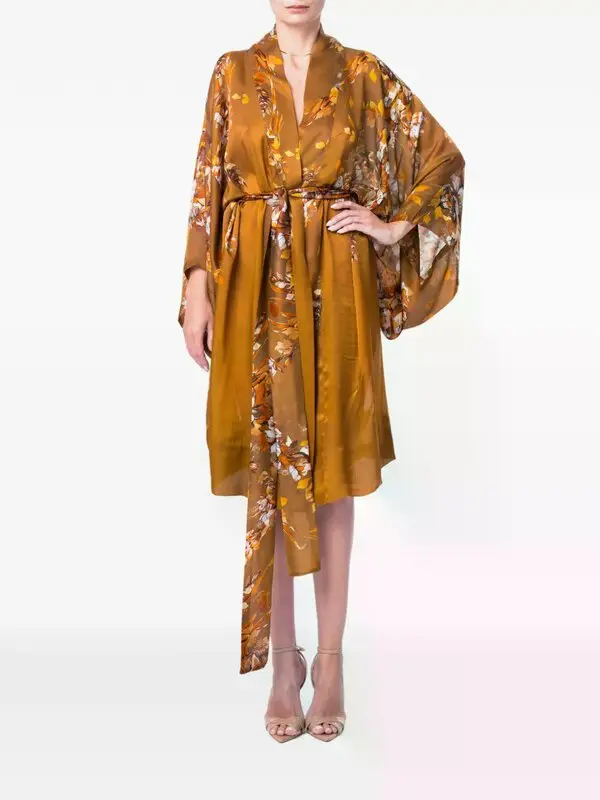M.MARQUISE Floral Print Silk Midi Dress