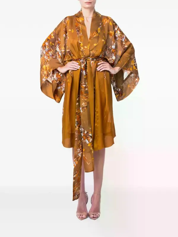 M.MARQUISE Floral Print Silk Midi Dress