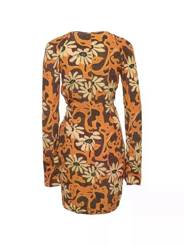 Nanushka Ira Floral-print Cut-out Mini Dress - Orange