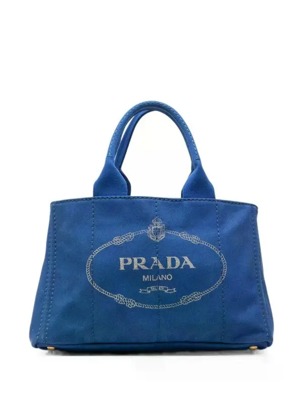 Prada Canapa Logo Tote Satchel - Blue