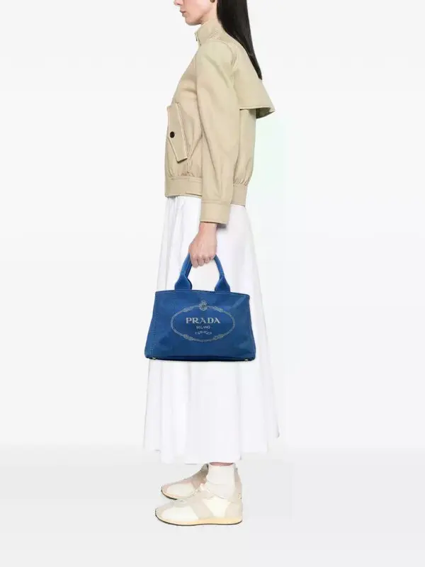 Prada Canapa Logo Tote Satchel - Blue