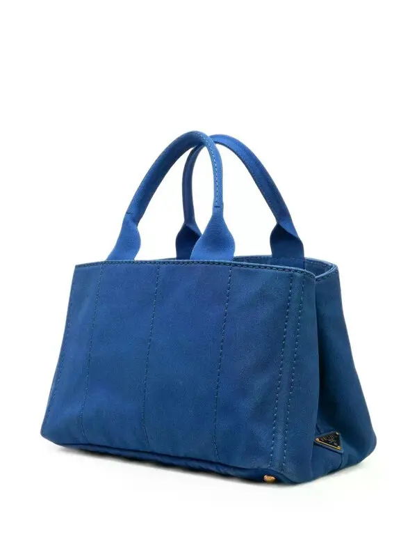 Prada Canapa Logo Tote Satchel - Blue