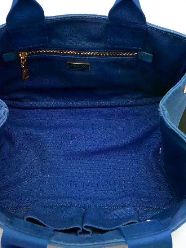 Prada Canapa Logo Tote Satchel - Blue