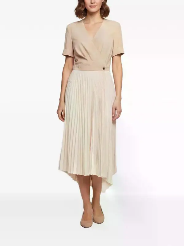 Sandro Plissé Wrap Midi Dress - Neutrals