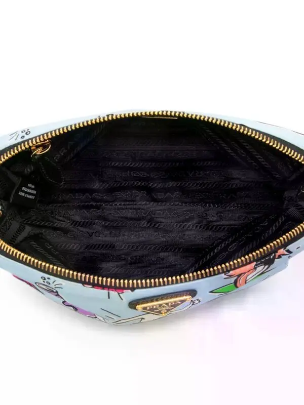 Prada Printed Nylon Cosmetic Pouch With Wrist Strap