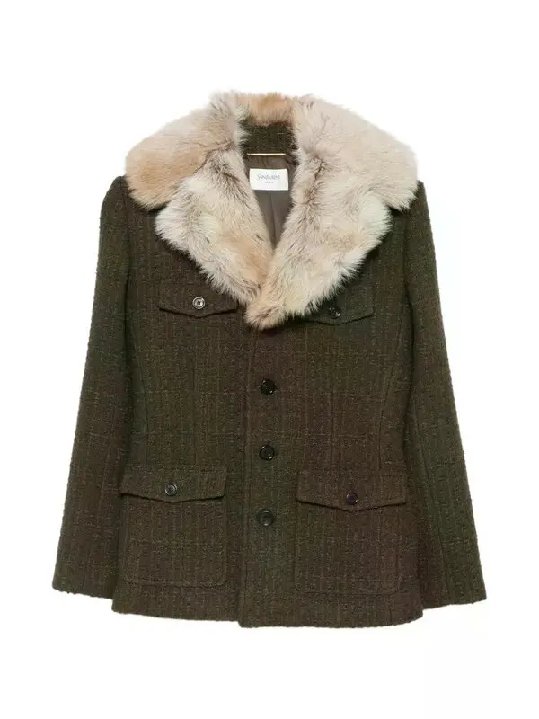 Saint Laurent Faux-fur Collar Textured Jacket