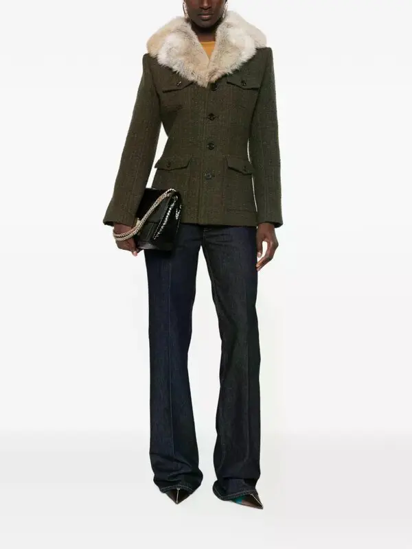 Saint Laurent Faux-fur Collar Textured Jacket