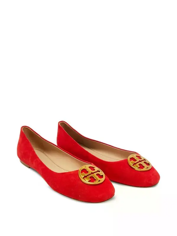 Tory Burch Suede Logo Medallion Ballet Flats - Red