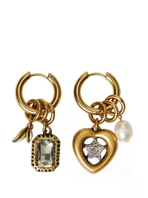 TWINSET Charm Detail Hoop Earrings With Crystal Embellishments And Faux Pearl - Gold