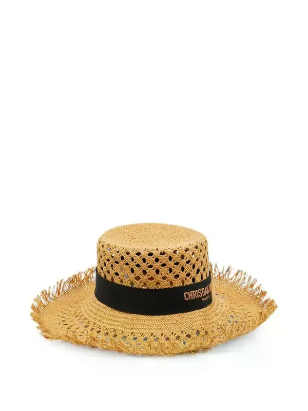 Dior Woven Straw Hat With Embroidered Logo - Neutrals
