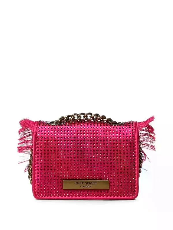 Kurt Geiger Fuchsia Crystal Embellished Fringed Shoulder Bag