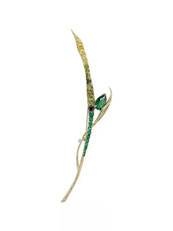 ANABELA CHAN Emerald Blades Of Grass Brooch - Gold