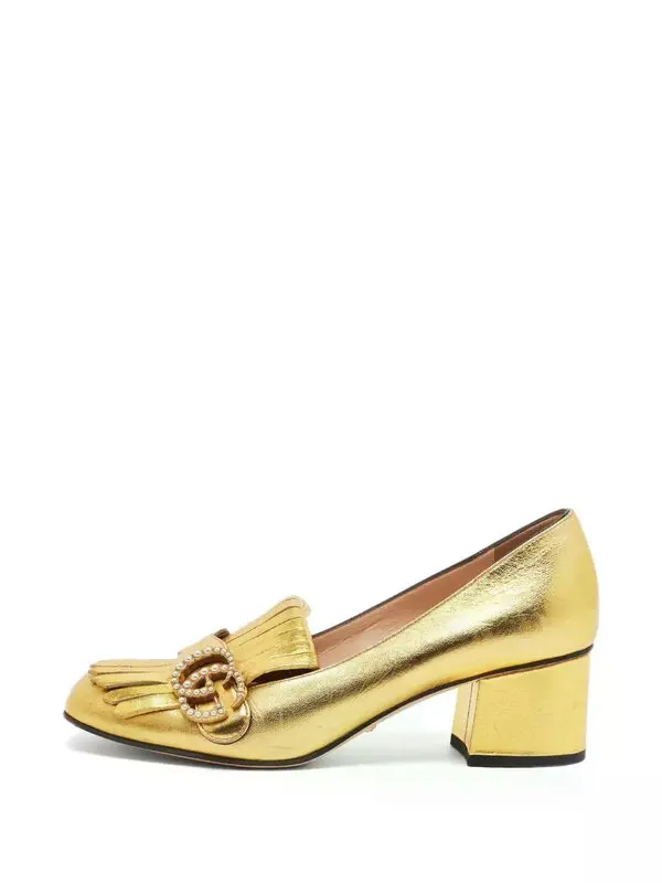 Gucci Gg Marmont Metallic Fringe Block Heel Pumps