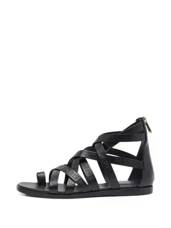 Balmain Logo-embossed Flat Sandals - Black