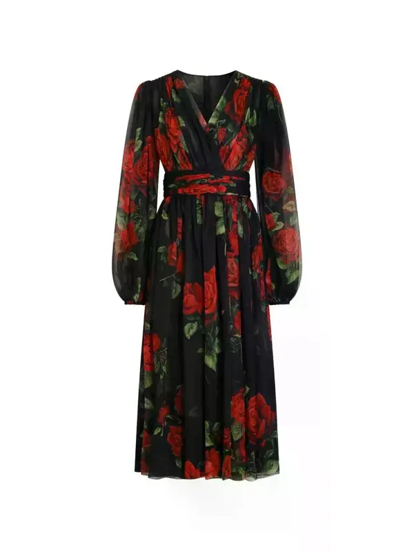Dolce & Gabbana Rose-print Chiffon Midi Dress