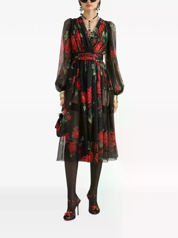 Dolce & Gabbana Rose-print Chiffon Midi Dress