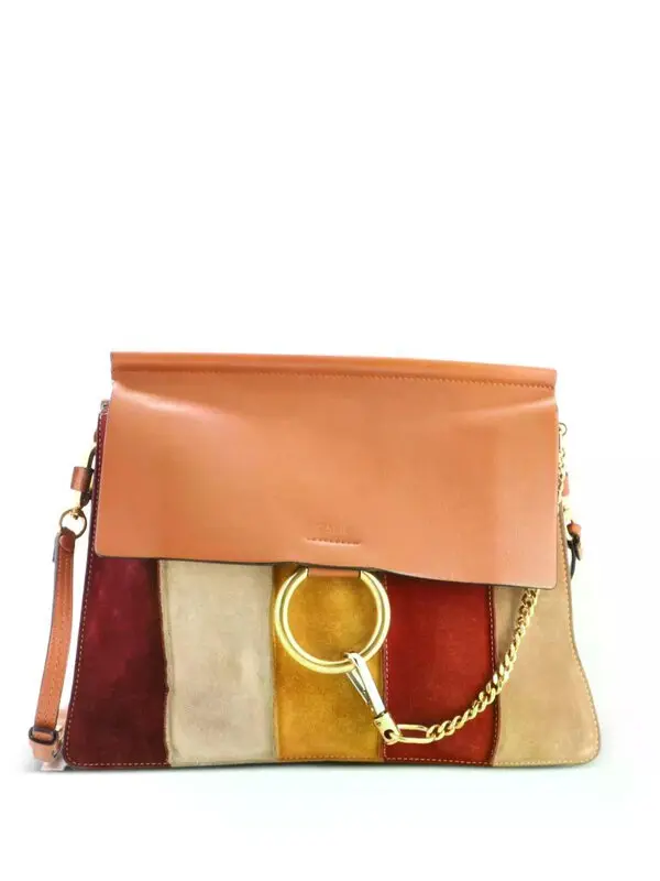 Chloé Faye Stitched Suede And Leather Medium Shoulder Bag - Brown