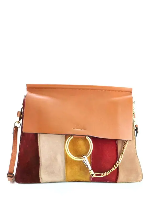Chloé Faye Stitched Suede And Leather Medium Shoulder Bag - Brown